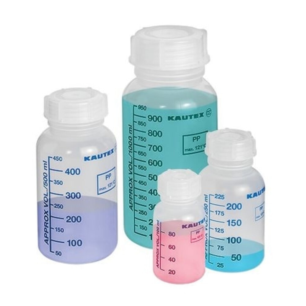 Denios Weithalsflaschen aus PP, Volumenskala, mit Schraubverschluss